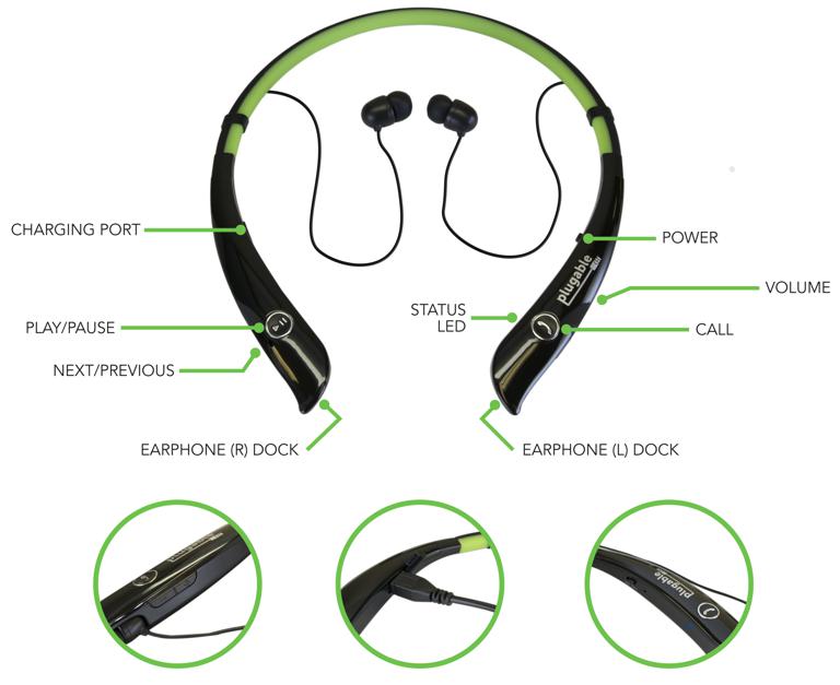 Bluetooth® Wireless Flexible Neckband Headset – Plugable Technologies