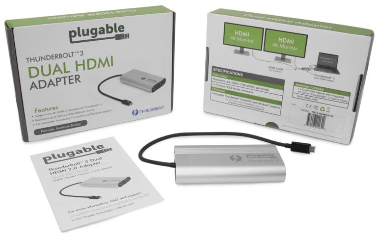Plugable Thunderbolt™ 3 Dual Display HDMI 2.0 Adapter for Mac and Wind ...
