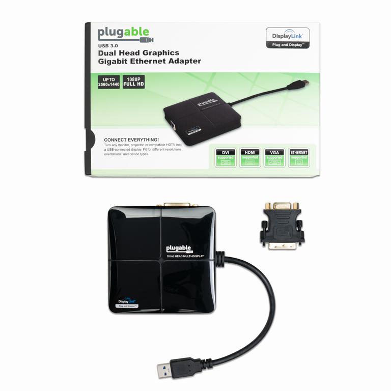 Plugable USB 3.0 Dual Display Adapter for Multiple Monitors with Gigab ... Plugable USB 3.0 Dual Display Adapter for Multiple Monitors with Gigab ...