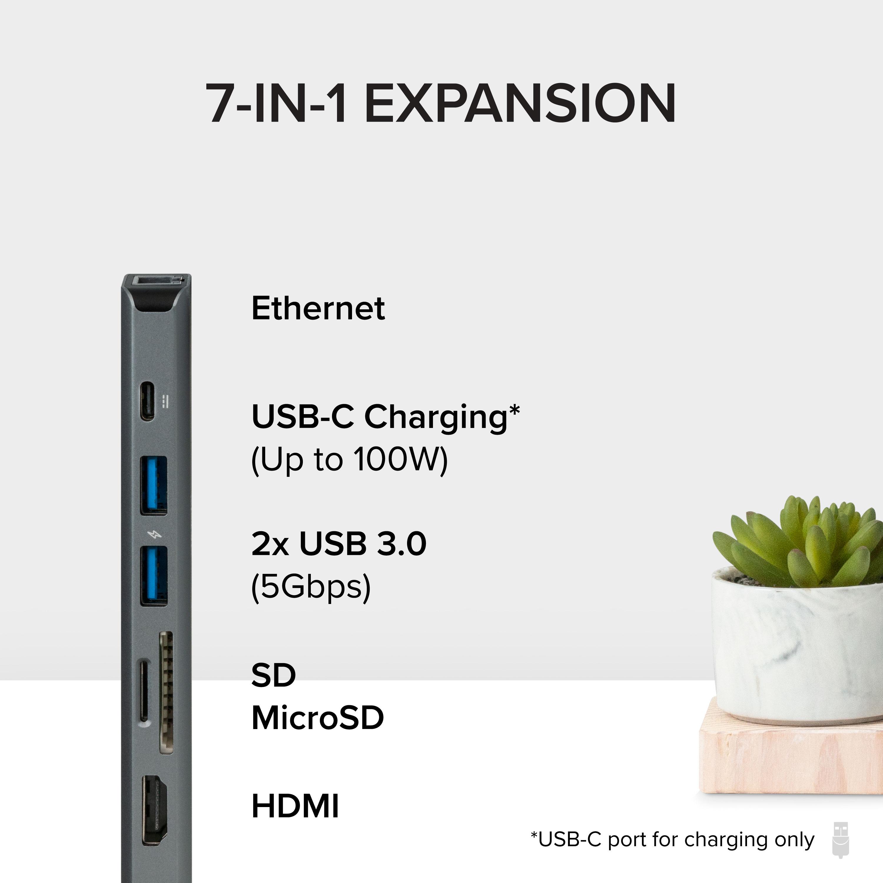 Plugable 7-in-1 USB C Hub Multiport Adapter with Ethernet - 87W Charging